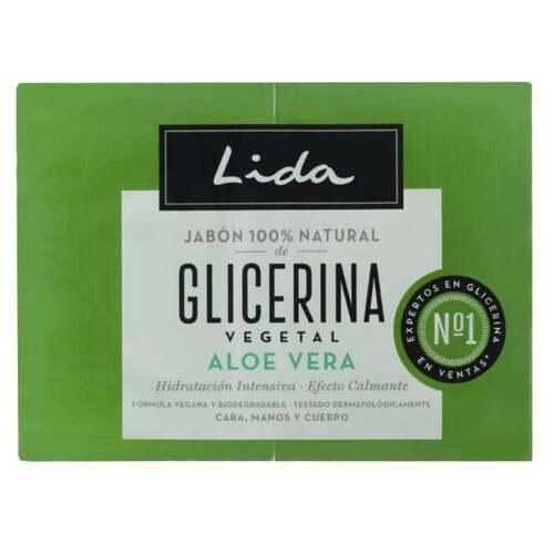 LIDA Jabón 100% natural de glicerina vegetal y aloe 2 x 1 por envase